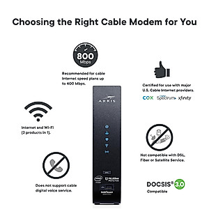 ARRIS Surfboard SBG7400AC2-RB DOCSIS 3.0 Cable Modem & AC2350 Wi-Fi Router , Approved for Comcast Xfinity, Cox, Charter Spectrum & more , Four 1 Gbps Ports , 800 Mbps Max Internet Speeds,- REFURBISHED