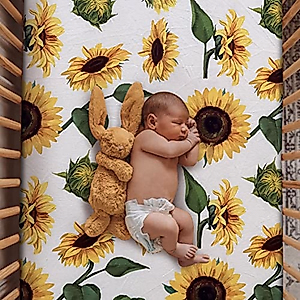Pack n Play Sheet, Mini Crib Sheet, Portable Crib Sheets, Pack and Play Playard Sheet, Mini Crib Mattress Cover, Mini Crib Fitted Sheet, 38"x 24"x 3'', Sunflower Nursery Decor, Crib Pad Cover