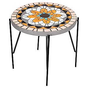 Napco Yellow Flower Mosaic 10 Inch Diameter Multi-colored Concrete Plant Stand