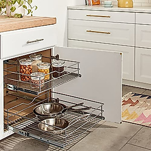 Knape & Vogt RS-DBLMUB-20-FN 20.625 in. W x 21.75 in. D x 16.25 in. H Double Tier Pull Out Cabinet Organizer, Frosted Nickel