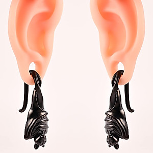 DOEARKO 2PCS Ear Gauges Bat Ear Hangers Weights for Stretched Ear Plugs Body Piercing Tunnels 316 Stainless Steel Hypoallergenic Body Jewelry (6G(4mm), Black)