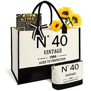 40th Birthday Gifts for Women Canvas Tote Bag Travel Gear, Unique 40 Years Old Birthday Gifts for Her Mom Wife Aunt Friends Turning 40, Vintage N40 Beach Bag & Cosmetic Bag & Back in 1984 Poster