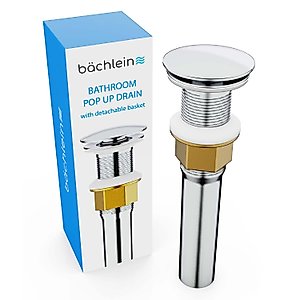 Bächlein Bathroom Sink Drain Without Overflow - Sink Stopper with Pop Up Function - Chrome Pop Up Bathroom Sink Drain incl. 3 Extra Seals and Installation Manual - German Brand