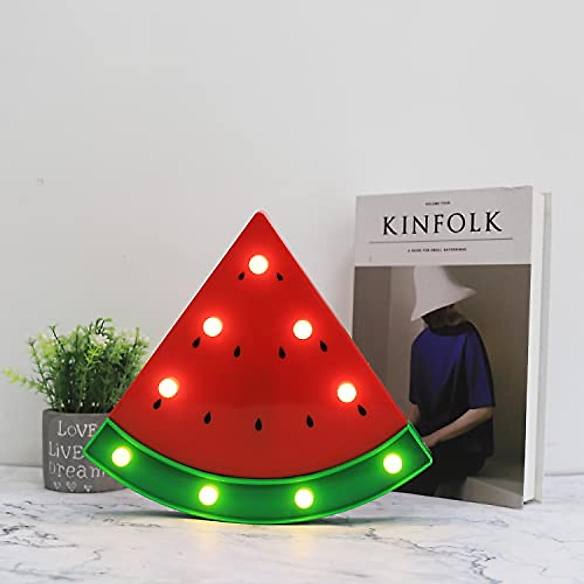 LED Marquee Signs Watermelon Night Lights, Battery Operated Watermelon Shaped Desk Table Lamp for Christmas Kids, Baby, Child, Girl Gift, Nursery Room, Wall Decor- Red Watermelon