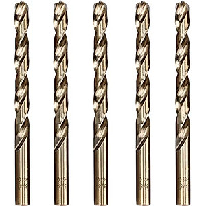 Hymnorq 3/8 Inch Fractional Size M35 Cobalt Steel Twist Drill Bit Set of 5pcs, Jobber Length and Straight Shank, Extremely Heat Resistant, Perfect Drilling in Stainless Steel and Cast Iron