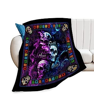 Skull Blanket for Boys Girls Spooky Goth Boho Skull Skeleton Throw Blanket Soft Cozy Warm Fuzzy Fleece Skull Bedroom Decor Blanket for Women Adults Couch Sofa Bedding 50"X40"