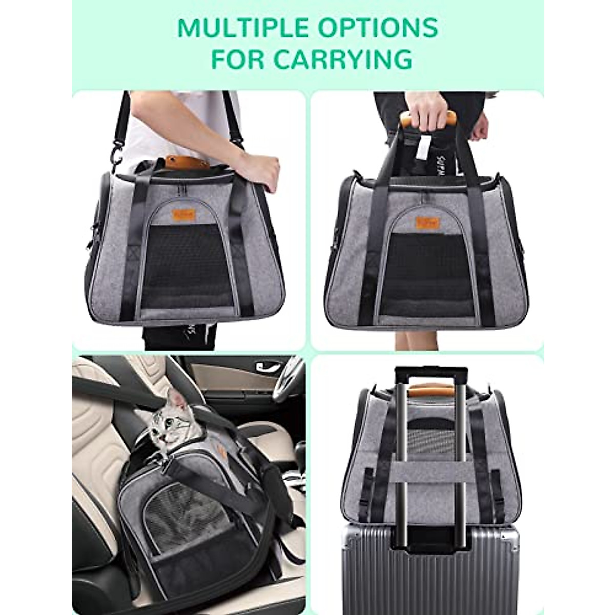Cat Carrier, Pet Carrier Airline Approved, Dog Carrier Bag for Small Dogs and Cats, Foldable Pet Travel Carrier with Shoulder Strap, Soft Removable Mat and Pet Bowl