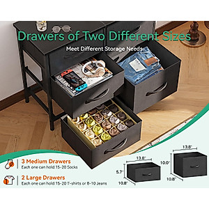 AODK Dresser for Bedroom Dresser TV Stand with 5 Storage Drawers, Small Fabric Dresser Chest of Drawers for Closet Organizer Clothes, Black