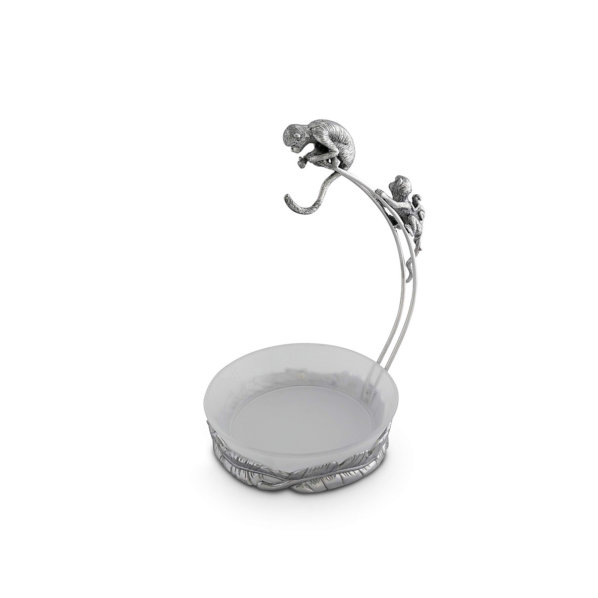 Arthur Court Designs Aluminum Monkey Banana Holder Counter Top Stand with Glass Fruit Bowl 9.5 inch Diameter x 17 inch Tall