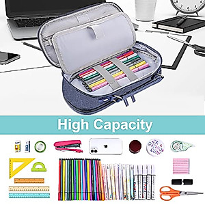 Large Capacity Pencil Case, 3 Compartment Pencil Bag Stationery Pouch, Handheld Cosmetic Bag, Storage Pouch for School Office Trip Teens Adults Girl Boy Men Women Gift