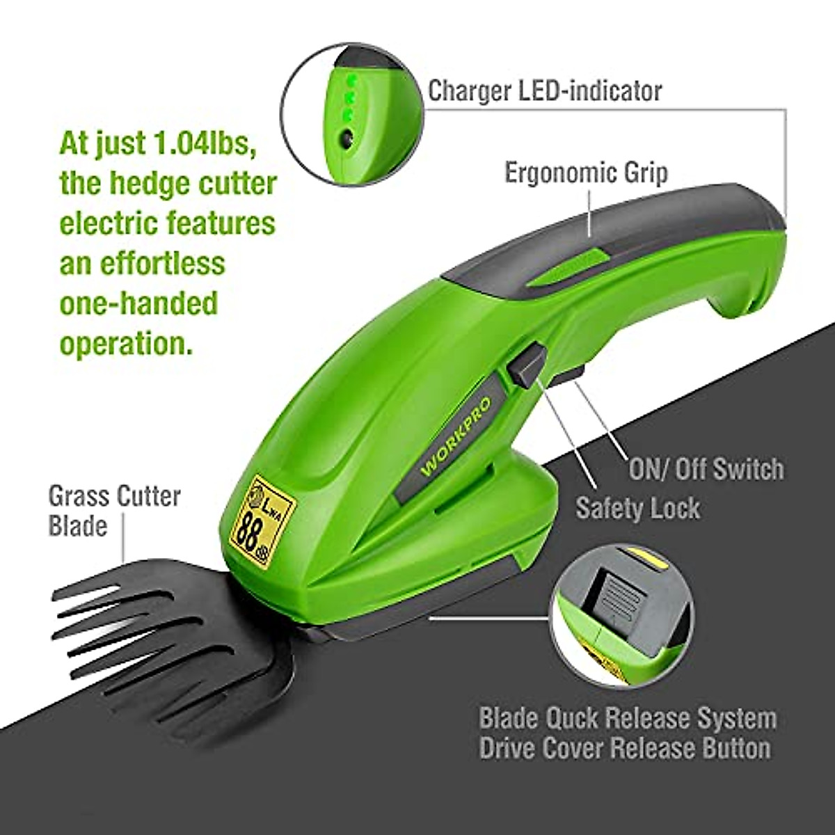 WORKPRO Cordless Grass Shear & Shrubbery Trimmer and Garden Flooring Knee Pads with Foam Padding, Electric Grass Trimmer Hedge Shears/Grass Cutter Rechargeable Lithium-Ion Battery and Charger Included