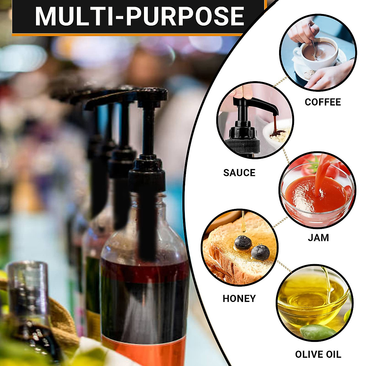 10 Pieces of Syrup Pumps - Coffee Syrup Pump Dispenser - Syrup Pumps for Coffee Syrup Bottle - Fits 750ml Bottles for Coffee Syrups - Flavorings Bottles (Black)