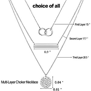 choice of all 3 Layered Necklaces for Women, Dainty 14K Gold Plated Layering Choker Necklace Handmade Layered Moon Coin Disc Necklace Jewelry for Women (3layer Circle-Silver)