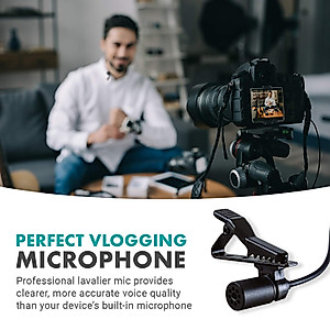 Movo LV1 Lavalier Lapel Clip on Microphone for Cameras, Camcorders and Smartphones Compatible with iPhone and Android Perfect Lav Mic for Filming Podcast, Vlogging and YouTube videos