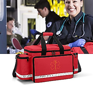 Trunab Emergency Responder Trauma Bag Empty, Professional First Aid Kits Storage Medical Bag with Inner Dividers and Anti-Scratch Bottom, Ideal for EMT, EMS, Paramedics, Red, Bag ONLY
