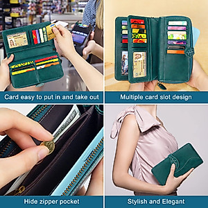 CONISY Womens Wallets Large Capacity, Multi Card Slots Clutch Long Wallet for Women with RFID Blocking (Peacock blue)