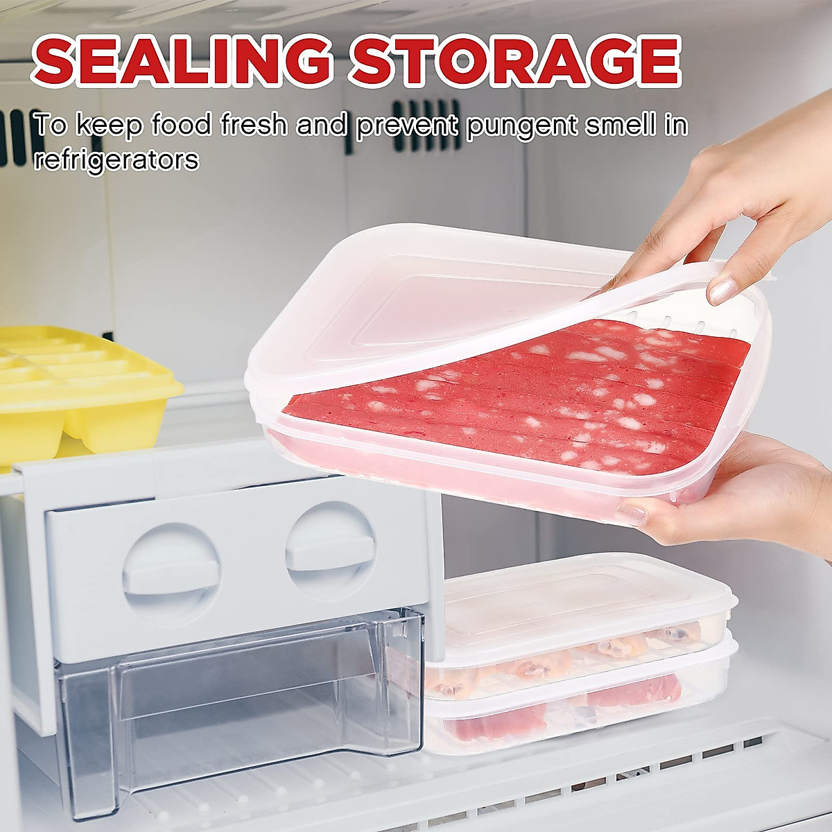 Nuenen 8 Pack Bacon Keeper Plastic Deli Meat Saver Airtight Cheese Cold Cuts Food Storage Containers with Lids for Refrigerators Fridge Shallow Low Profile Cookie Holder