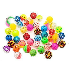 Fashion's Talk 40 Pack Plastic Ball Cat Toys Lattice Balls with Bell Jingle Bulk Kitten Toy, Gift Box Color Varies