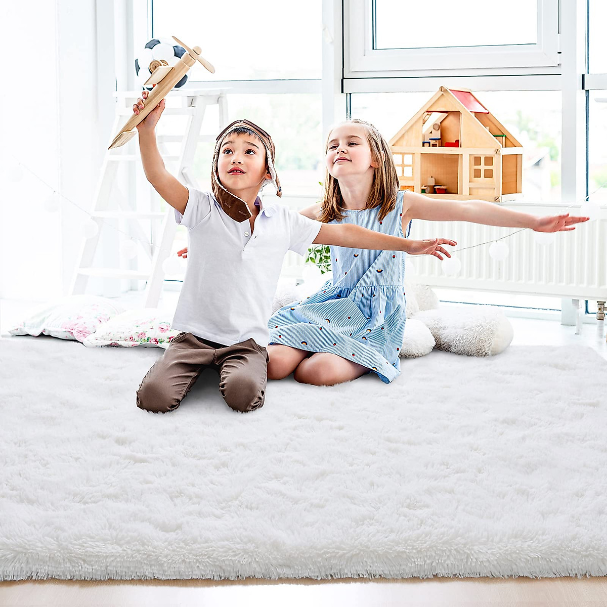 Lascpt Area Rugs for Living Room, Super Soft Fluffy Fuzzy Rug for Bedroom, Cream White Furry Shag Rug 6x9, Plush Carpet Home Decor for Girls Kids Dorm Room, Accent Indoor Non-Slip Baby Nursery Rug