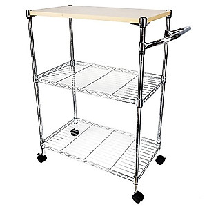 MENGK 3-Tier Rolling Kitchen Storage Trolley Cart - Steel Island Movable Utility Service with Drawer and Lower Basket
