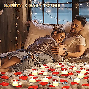 2400 Pieces Artificial Rose Petal 24 PCS Romantic Heart Candle Flameless Romantic Love Tealight Candle for Romantic Night Valentine's Day Anniversary Wedding Hotel Room Decor