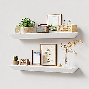 QueenFun 36 Inch White Floating Shelves, 6'' Deep Large White Floating Shelves for Wall, Easy Hanging Wall Shelves for Bedroom Living Room Bathroom Nursery, 2-Pack Crown Molding Decorative Shelves