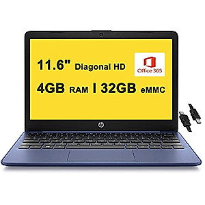 HP Stream 11 Laptop 11.6" Diagonal HD SVA Anti-Glare Display Intel Celeron N4000 Processor 4GB RAM 32GB eMMC USB-C Bluetooth Microsoft 365 for 1 Year Win10 Blue + HDMI Cable