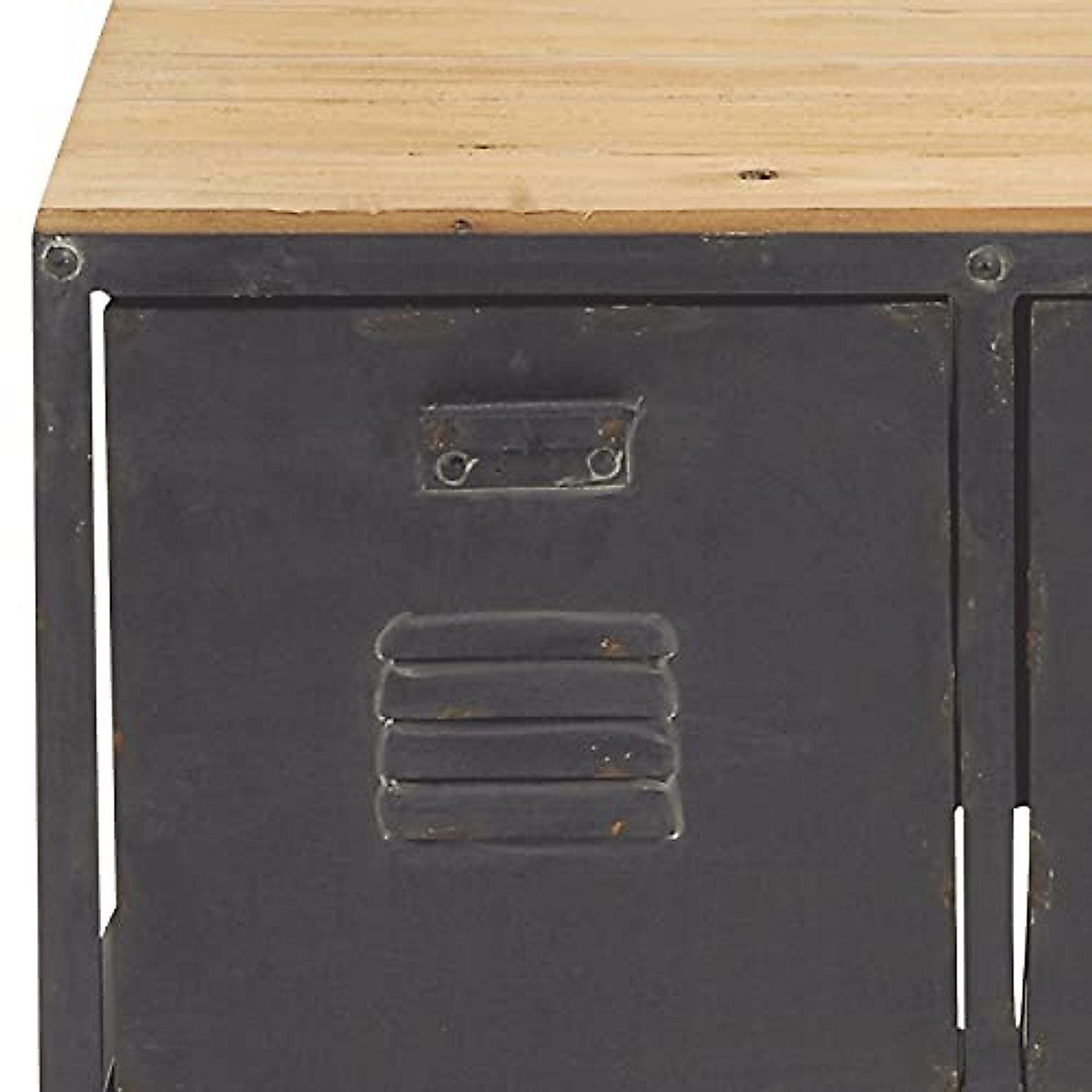 Deco 79 Metal Low Profile File Cabinet 3 Drawers Storage Bench with Brown Wood Top, 39" x 16" x 19", Black