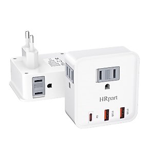 [2 Pack] European Travel Plug Adapter,HRpart International Power Adapter,with 20W PD3.0&QC3.0 Ports,High-Speed Charging for Mobile Phones,Travel Essentials from USA to Europe White