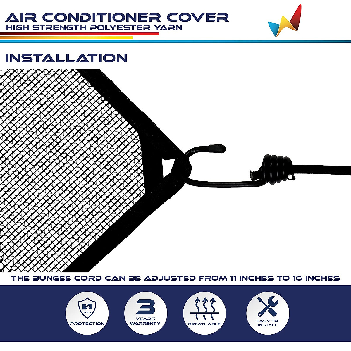 Windscreen4less 36"x36" A/C Unit Mesh Cover Air Conditioner Compressor Condenser Cover with Bungee Cords for Outside