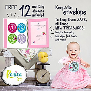 Ronica Memory Book for Baby Girl - Photo Album, Easy to Use Keepsake Scrapbook - Modern Keepsake for New Parents to Record Photos & milestones