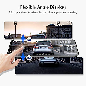 AZDOME 12" Mirror Dash Cam Backup Camera, 1080P Full HD Smart Rearview Mirror for Cars & Trucks, 1080P Front and Rear View Dual Cameras, Night Vision, Parking Assistance, Free 64GB Card & GPS