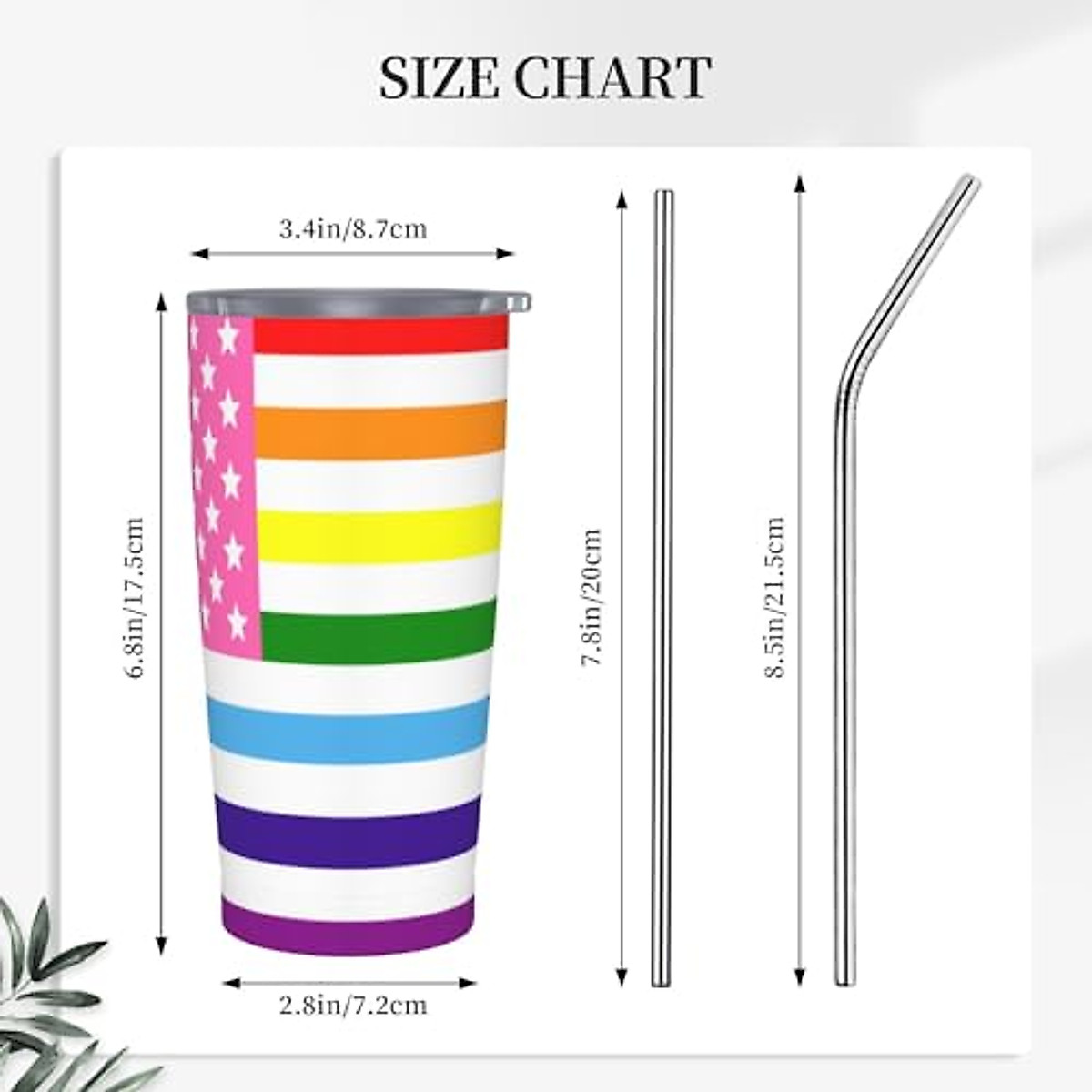 IYERSKD LGBT American Pride Rainbow Flag 20 oz Stainless Steel Tumbler Vacuum Insulated Leakproof Travel Mug for Car Office Gym