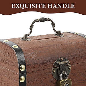 VICASKY Wooden Treasure Chest Box, Vintage Wooden Treasure Chest, Retro Wooden Treasure Chest Storage Box, Wood Treasure Organizer Coin Box Piggy Bank with Lock & Keys