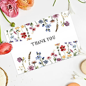 WEIZHEN Wildflower Thank You Cards with Envelopes (Bulk 20-4x6) - Thank You Notes Set - Floral Thank You Cards with Envelope - for Birthdays, Weddings, Bridal Showers, Baby Showers