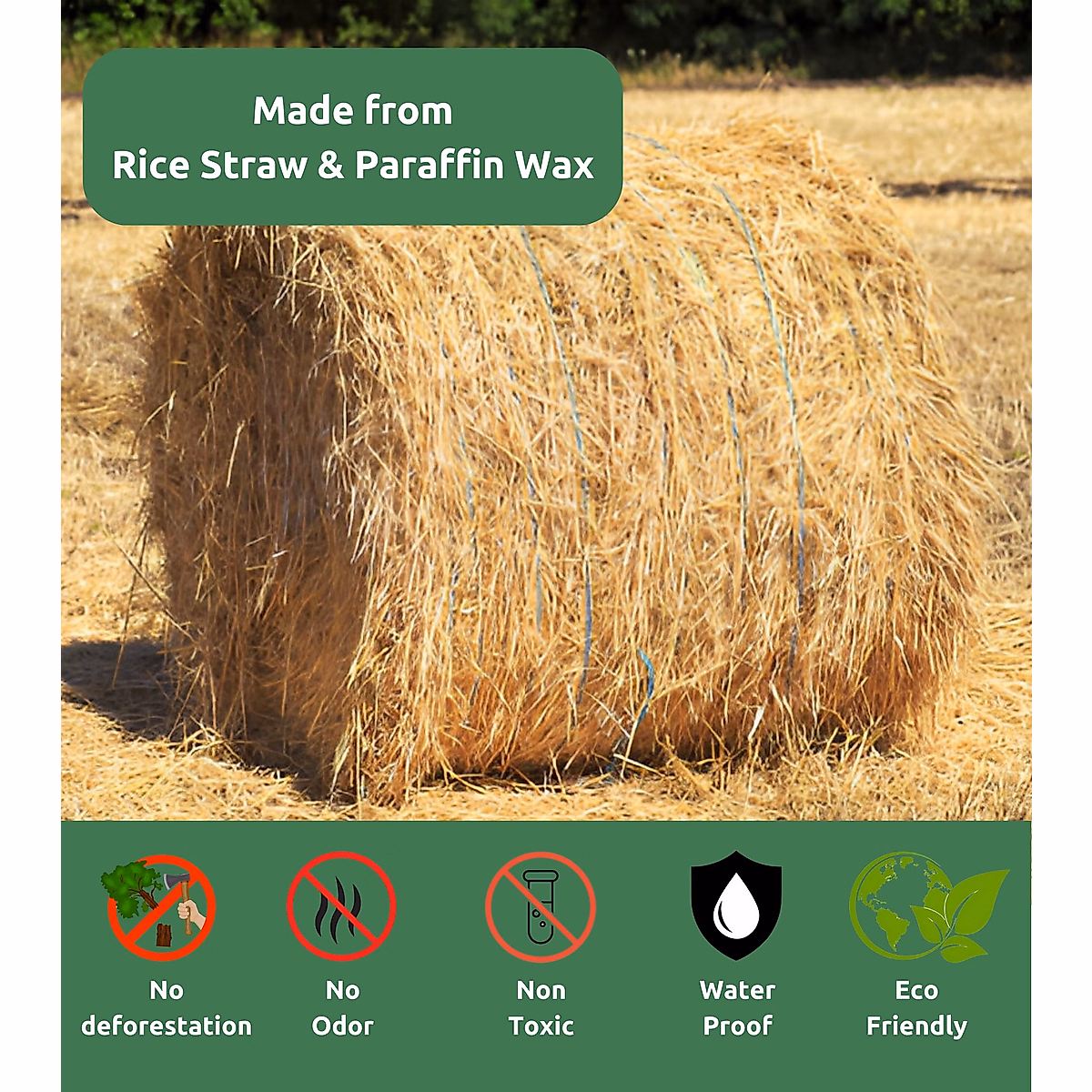 KAMVIVA Fire Starter for Fireplace, Made from Rice Straw, Burn Up to 10 Minutes, 100 Squares Natural Firestarter for Charcoal, Chimney, Pellet, Fatwood, BBQ Grill, Camping, Wood Stove, Tumbleweed