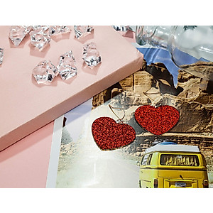 RareLove Valentines Gifts Bling Red Heart Hook Dangle Earrings Statement Jewelry For Women Silver Alloy Plated