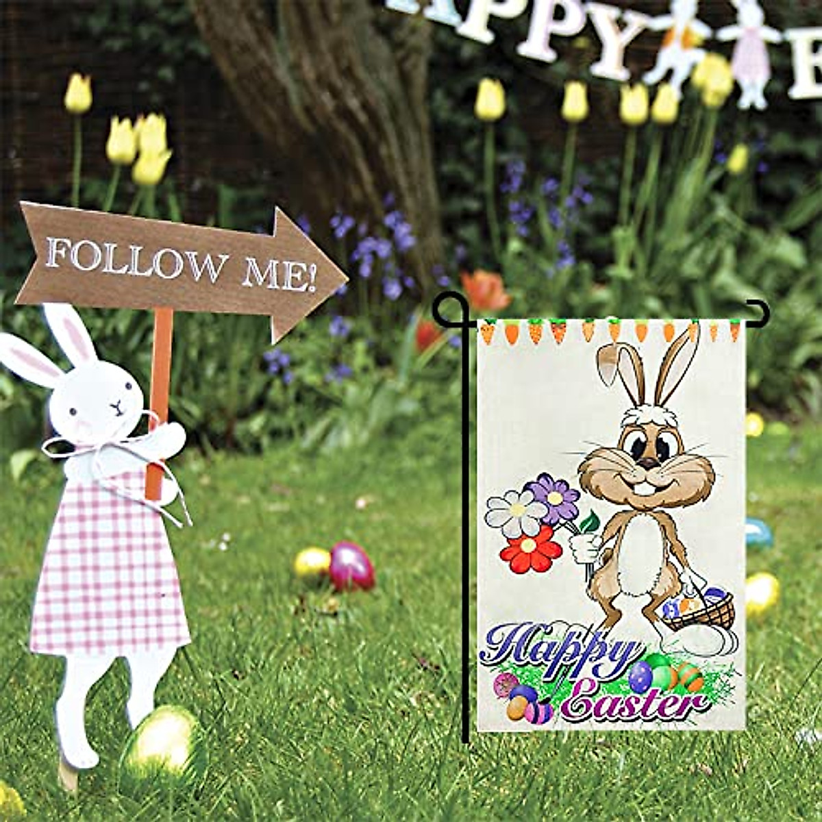 Easter Welcome Garden Flag 12×18 Inch Double Sided Bunny Flower Egg Outside Vertical Holiday Yard Flag
