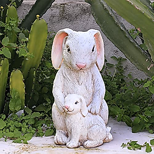 LA JOLIE MUSE Garden Statue Bunny Decor- Mom & Baby Rabbit Figurine with Solar Color Changing LED Lights for Outdoor Indoor, Patio Yard Lawn Ornament, Gifts for Mom