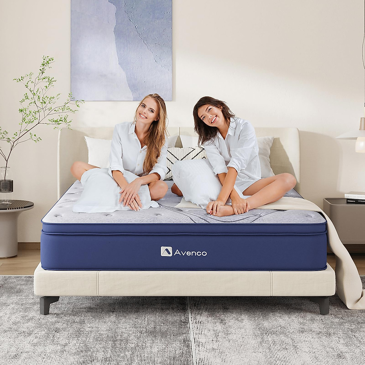 Avenco Mattress Queen, 12 Inch Queen Mattress Hybrid, Medium Firm Queen Mattress in a Box for Pressure Relief and Sound Sleep, Wrapped Coils and CertiPUR-US Foam, Soft Breathable Fabric