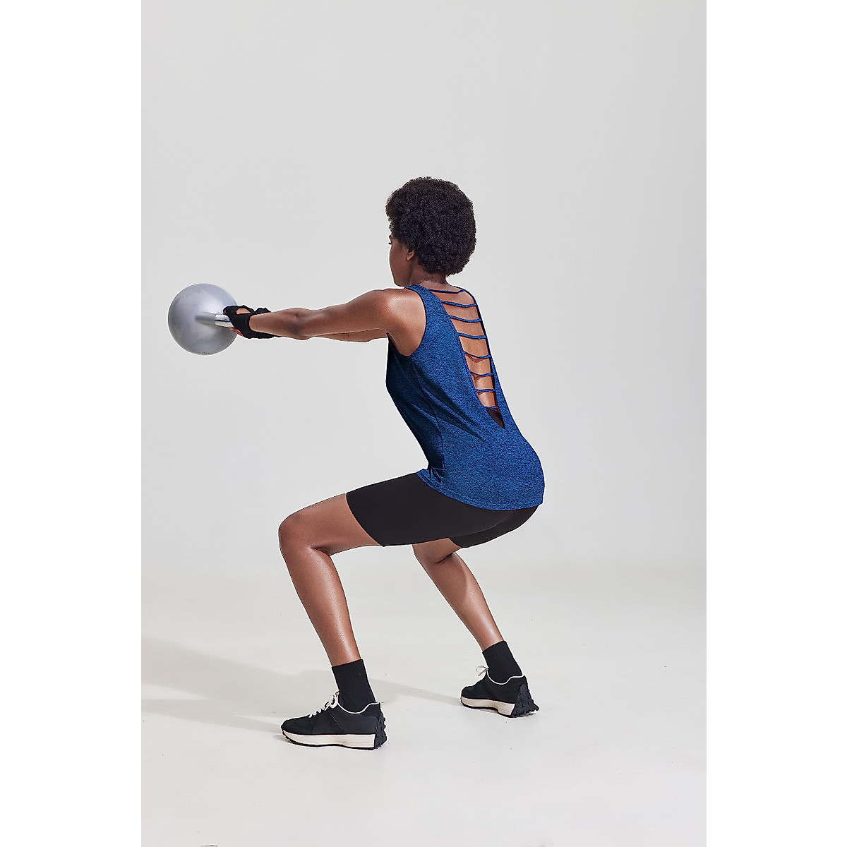 PINSPARK Sleeveless Workout Tank Tops for Women Backless Yoga Shirts Open Back Shirts Dark Blue Small