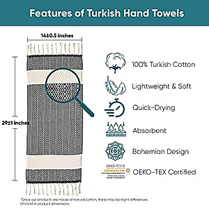 sea me at home 2 Pack Decorative Turkish Hand Towels for Bathroom with Bohemian Design, Dish Towels for Kitchen 100% Turkish Cotton Farmhouse Boho Kitchen Tea Towel Set, 14 x 29 Inches (Black)