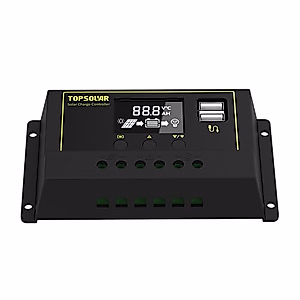 TOPSOLAR 20A 12V/24V PWM Solar Charger Controller w/ LCD Display for AGM, Gel, LiFePO₄ and Flooded Battery.