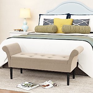 Changjie Furniture Modern PU Leather Storage Bench Tufted Bed Bench Entryway Bench with Storage for Living Room Bedroom (Tan)