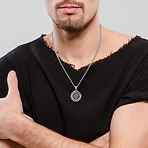 Aututer Aztec Ouroboros Necklace Sterling Silver Sun God Necklace Round Pendant Aztec Jewelry for Men Women Halloween Christmas Jewelry Gifts