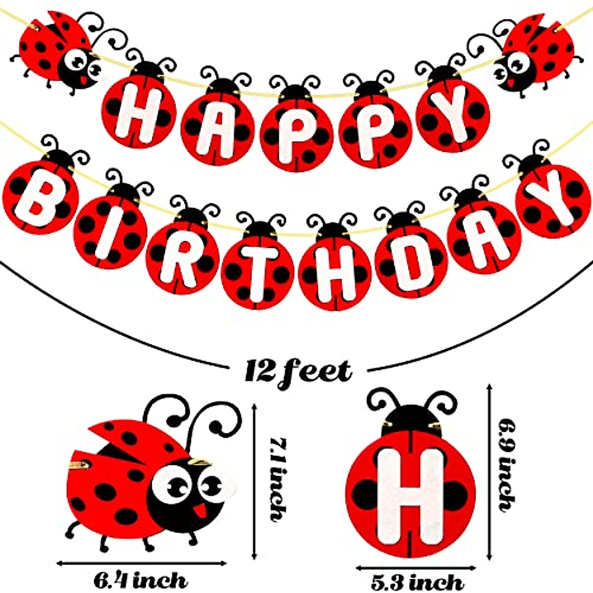 Ladybug Birthday Party Banner Little Ladybug Party Decoration Felt Ladybug Happy Birthday Banner for Ladybug Theme Baby Shower Supplies