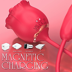 Rose Sex Toys Clitoris Vibrator, Tongue Licking & Thrusting Dildo G Spot Vibrators Adult Rose Toy with 9 Vibrating Modes Clitoral Stimulator Sexual Pleasure Tool for Female or Couple
