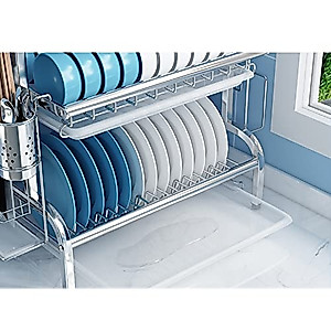 JUNXIAN Dish Rack 304 Stainless Steel Dish Storage Rack, Dish Storage Rack, Kitchen Dish Drainer Dish Rack, Dish Drying Rack Organizer Dish Containers(E)