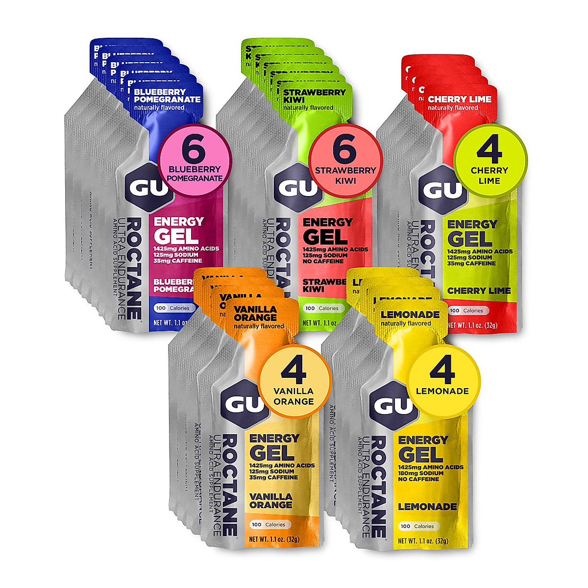 GU Energy Roctane Ultra Endurance Energy Gel, Vegan, Gluten-Free, Kosher, and Dairy-Free On-The-Go Sports Nutrition for Running, Biking, Hiking or Skiing, Assorted Flavors,24-Count