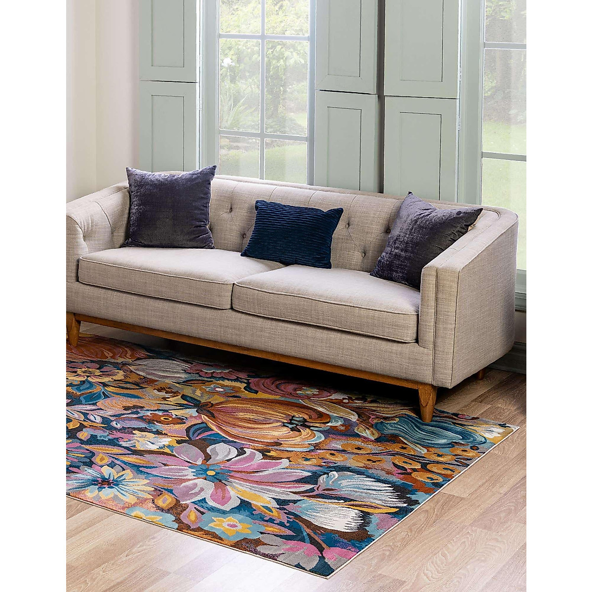 Unique Loom Blossom Collection Area Rug - Negril (4' x 6' Rectangle, Multi/ Black)